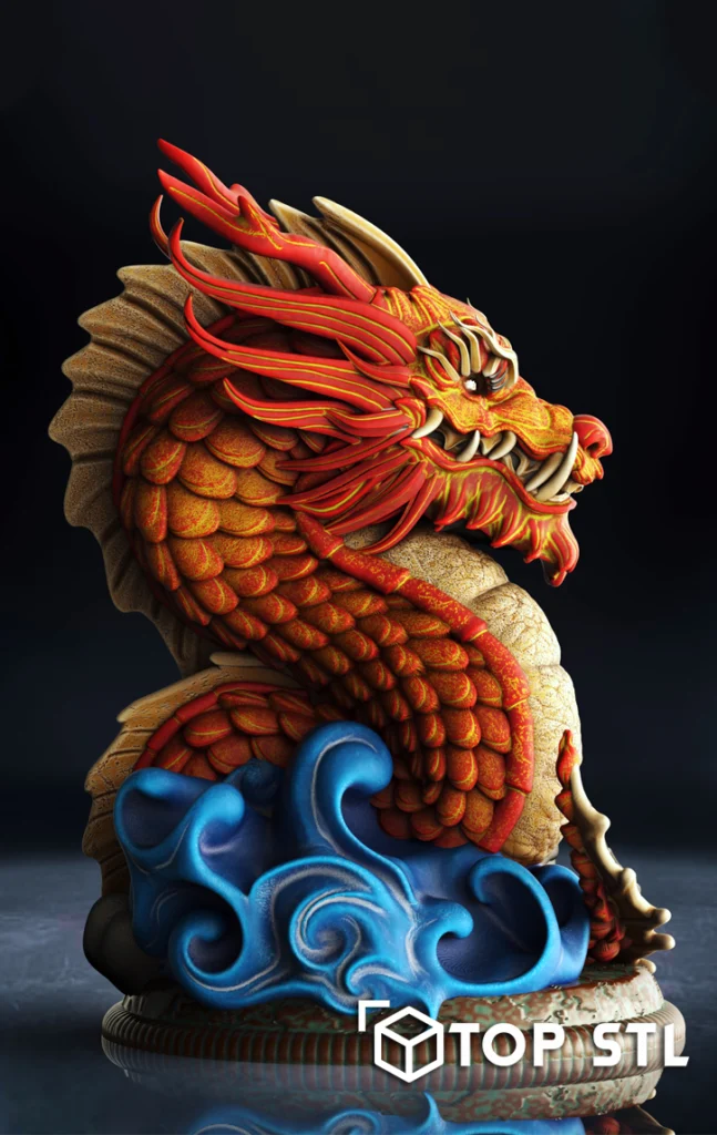 Chinese Dragon Bust STL 3D Print Model - TOP STL