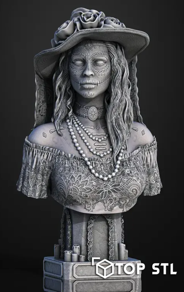 La Catrina Bust Stl 3d Print Model Top Stl